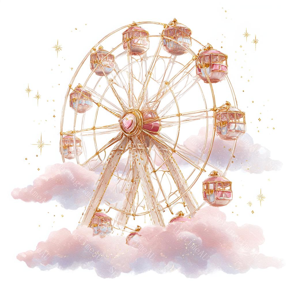 14 Pink Ferris Wheel Clipart, Romantic Carnival Designs, Valentine's ...