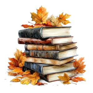 20 Autumn Books Clipart, Fall Illustration Design, Book Stack, Library ...