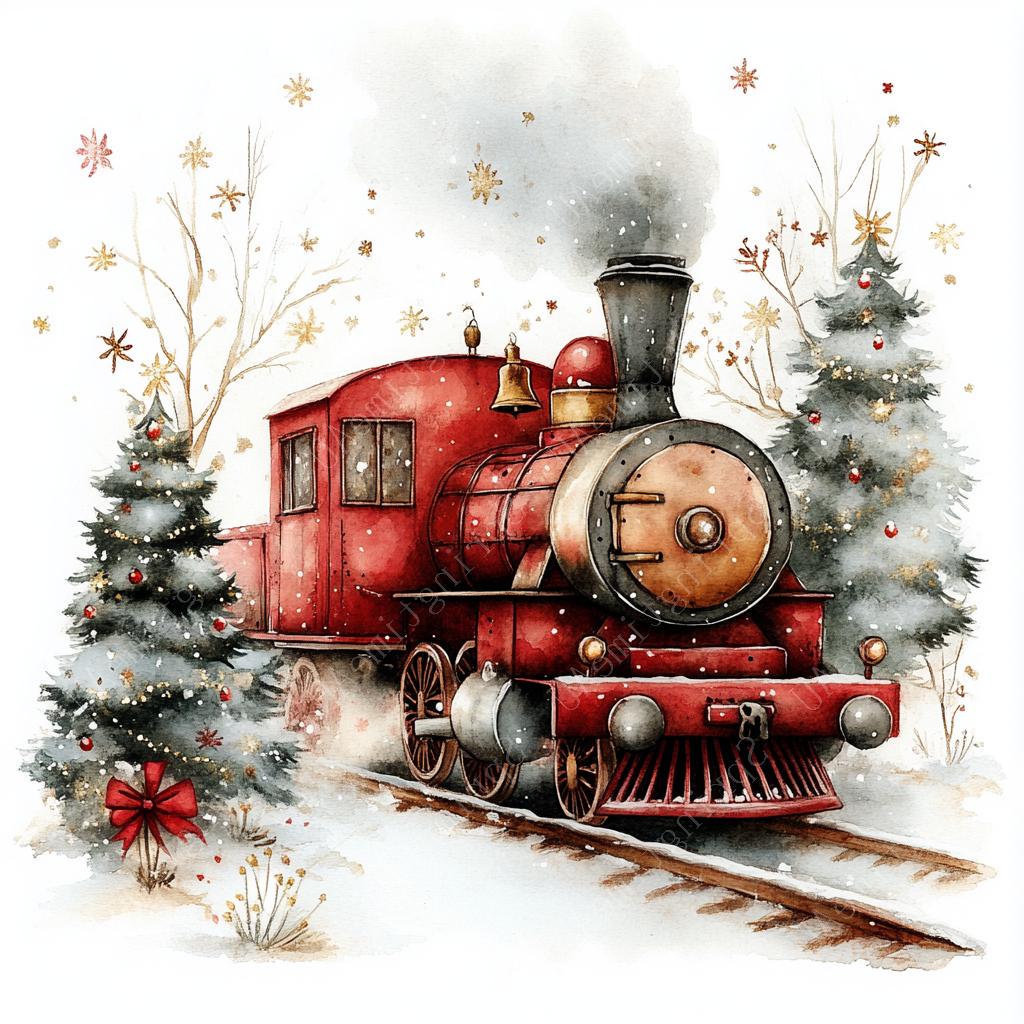 16 Christmas Locomotives Clipart, Cartoon Train, Christmas Train ...