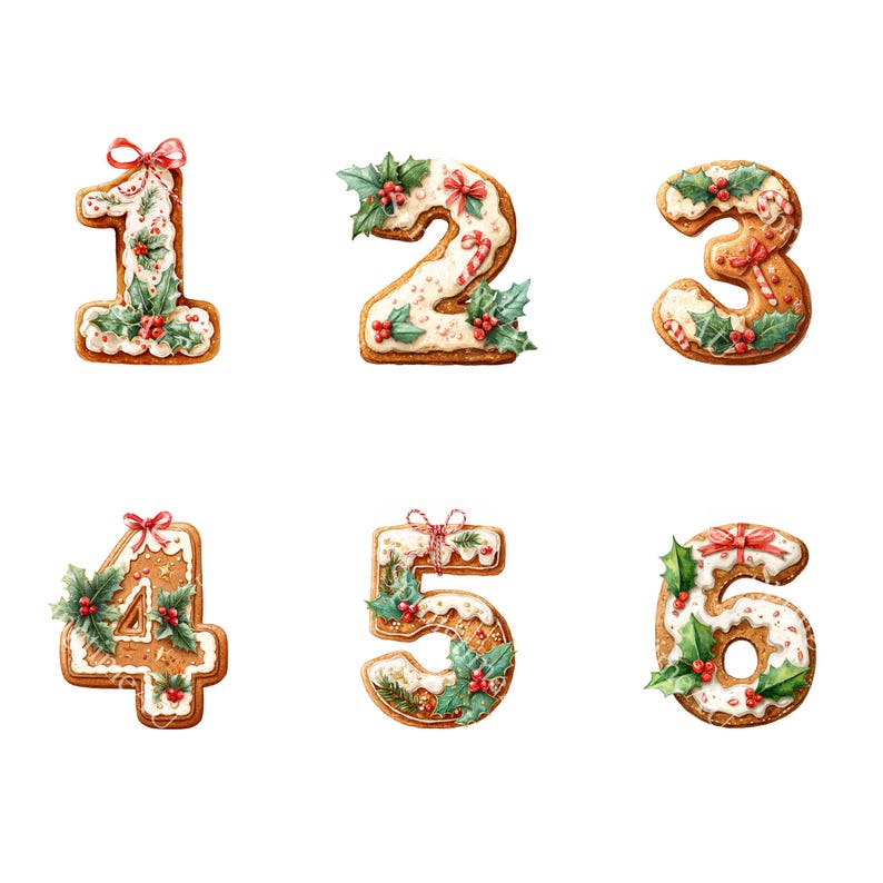 36 Gingerbread Alphabet Clipart, Festive Numbers, Christmas Cookie ...