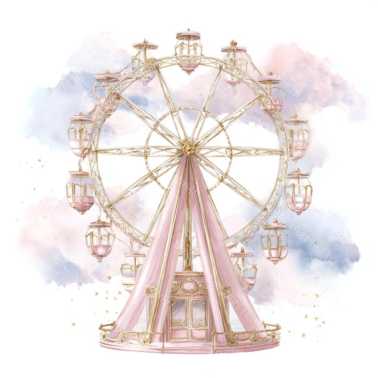 14 Pink Ferris Wheel Clipart, Romantic Carnival Designs, Valentine's ...
