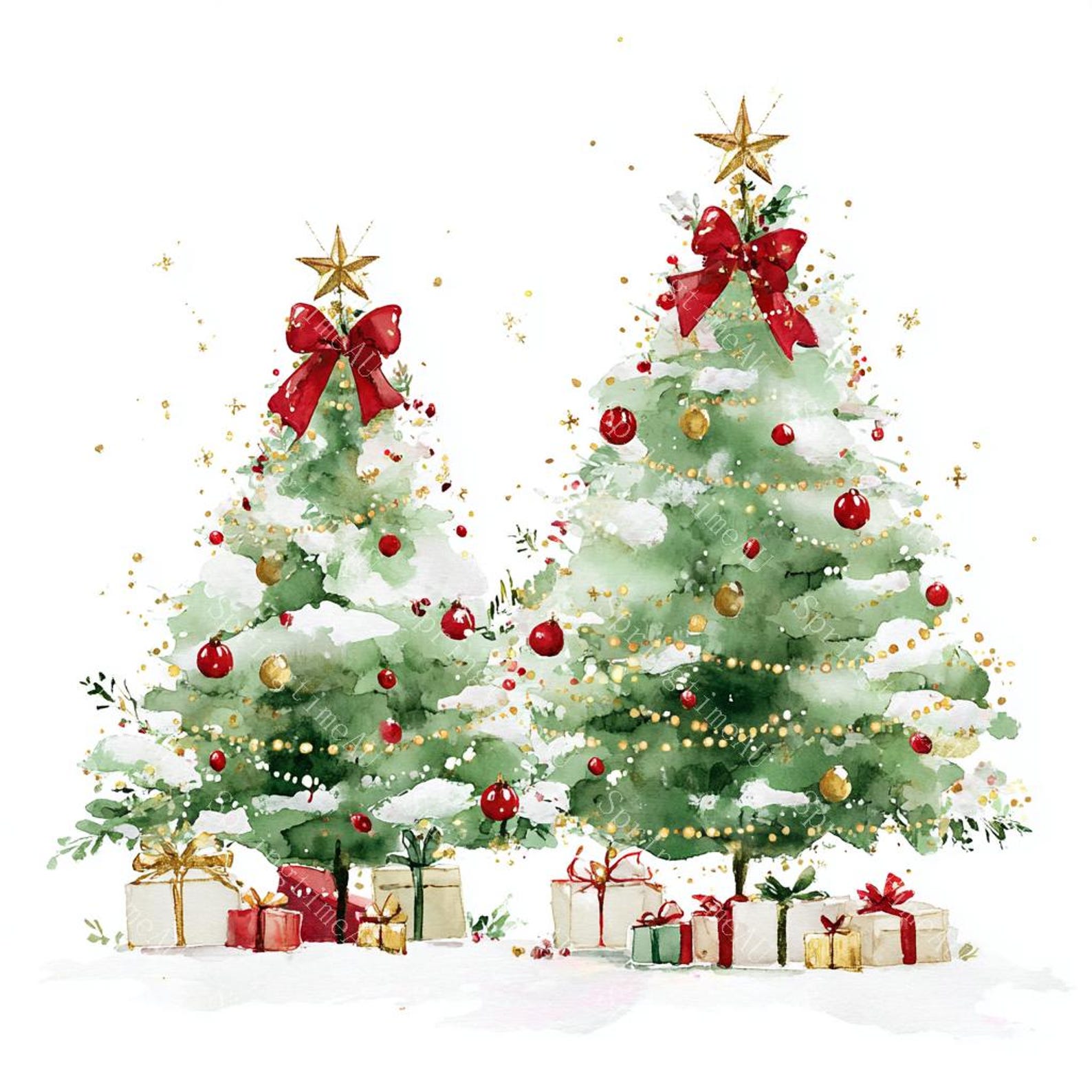 24 Christmas Trees Clipart, Christmas Card, Holiday Art, Winter Festive ...