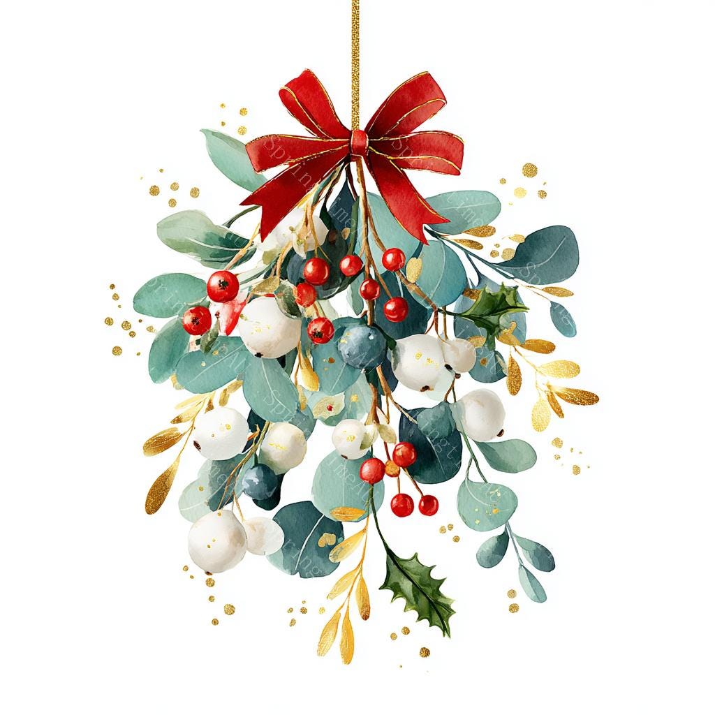 18 Mistletoe Christmas Clipart, Winter Botanical, Vintage Mistletoe ...