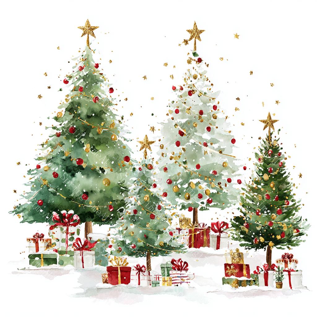 24 Christmas Trees Clipart, Christmas Card, Holiday Art, Winter Festive ...