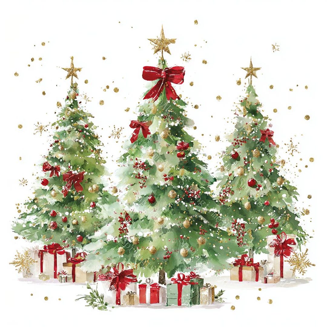24 Christmas Trees Clipart, Christmas Card, Holiday Art, Winter Festive ...