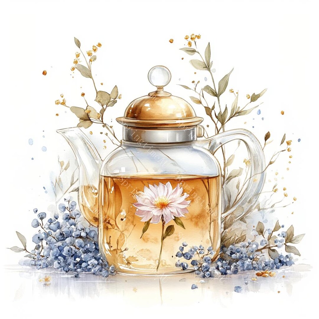 20 Vintage Flowers Teapot Clipart, Tea Party Clipart, Teapot Tea Time ...