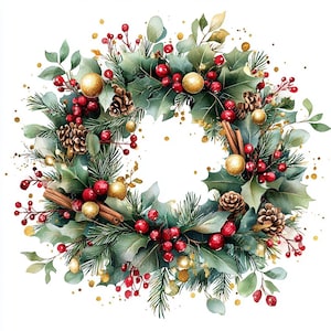 14 Christmas Wreath Clipart, Mistletoe Wreath, Wreath of Holly ...