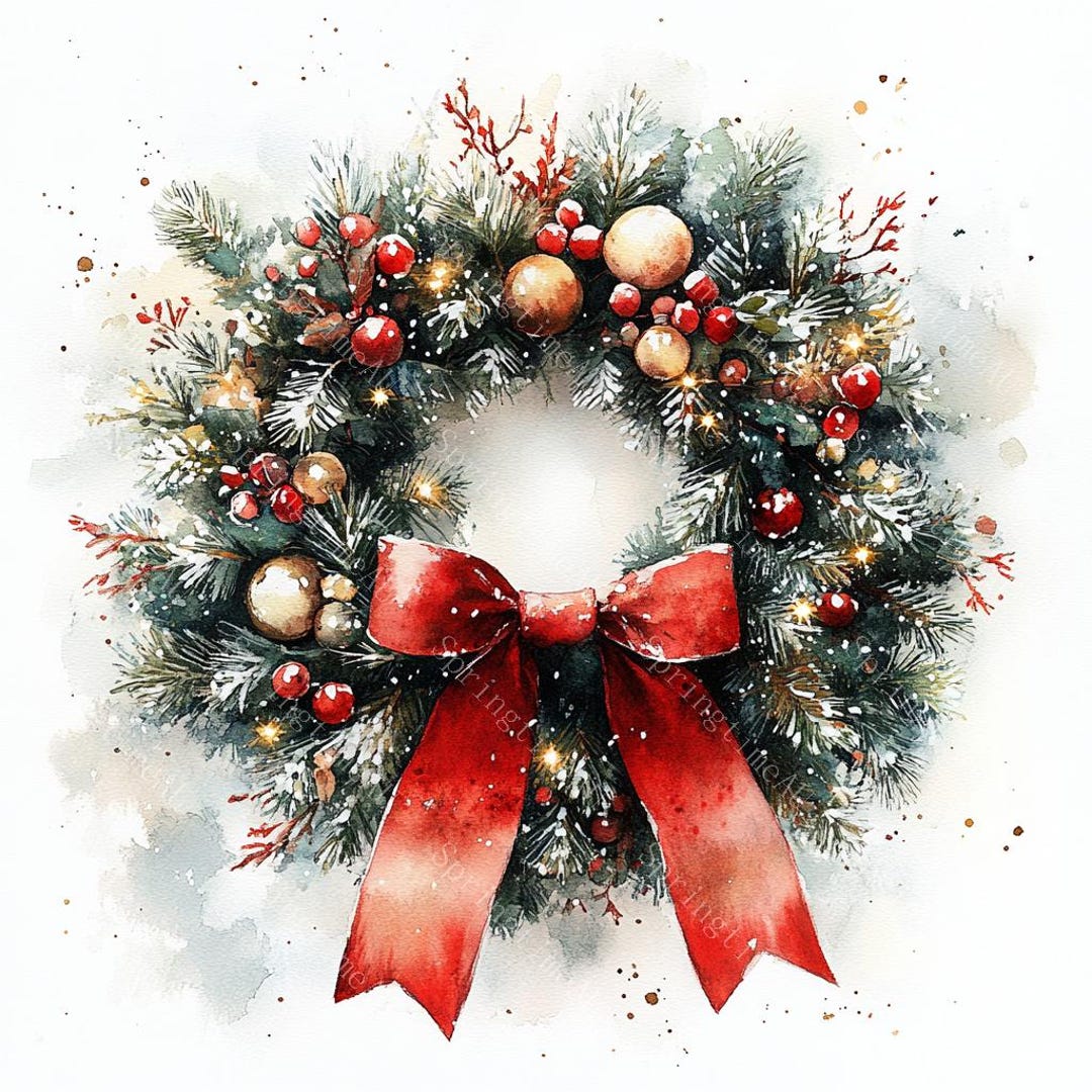 14 Christmas Wreath Clipart, Mistletoe Wreath, Wreath of Holly ...