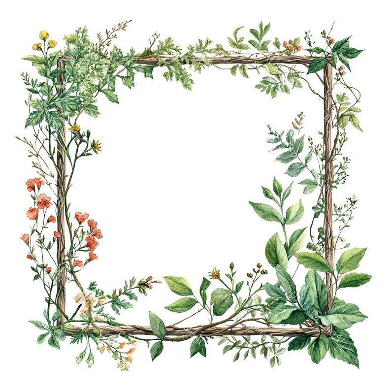 20 Spring Leaves Frames Clipart, Floral Frames Clipart, Greenery ...