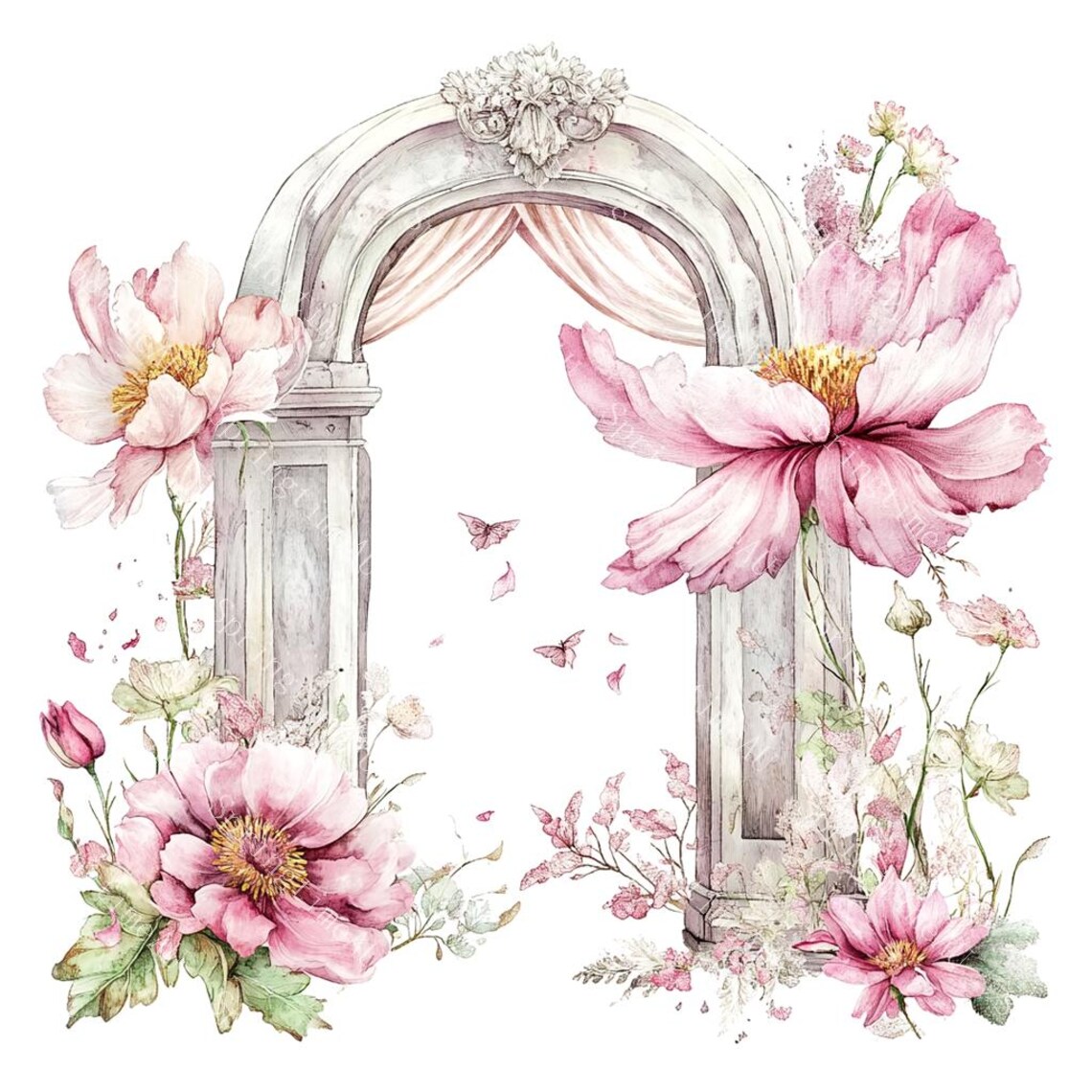 20 Vintage Floral Arch Clipart, Wedding Ceremony Arches, Printable ...