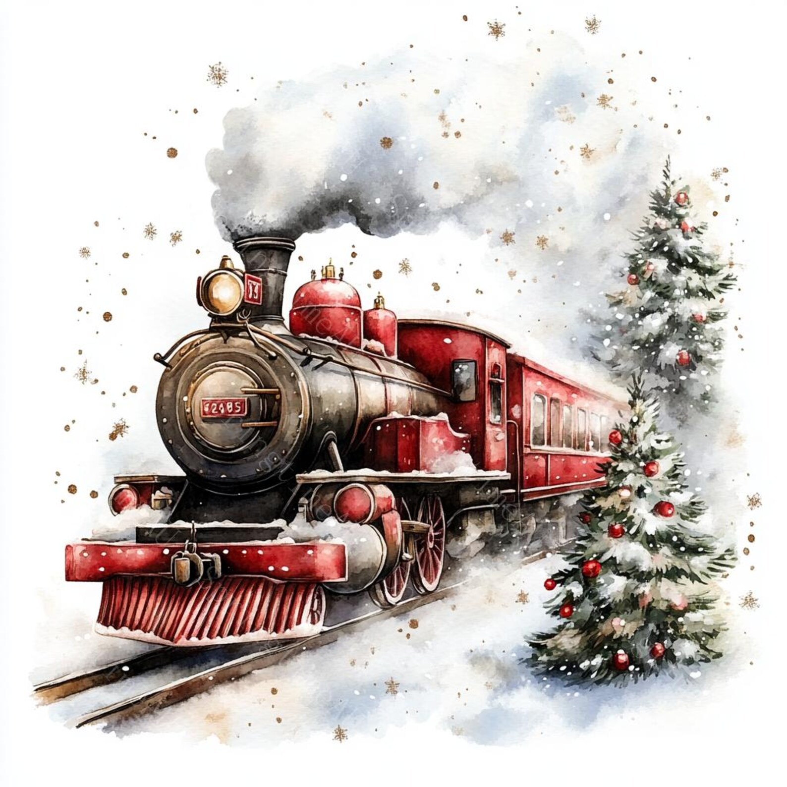 16 Christmas Locomotives Clipart, Cartoon Train, Christmas Train ...