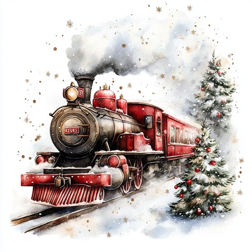 16 Christmas Locomotives Clipart, Cartoon Train, Christmas Train ...