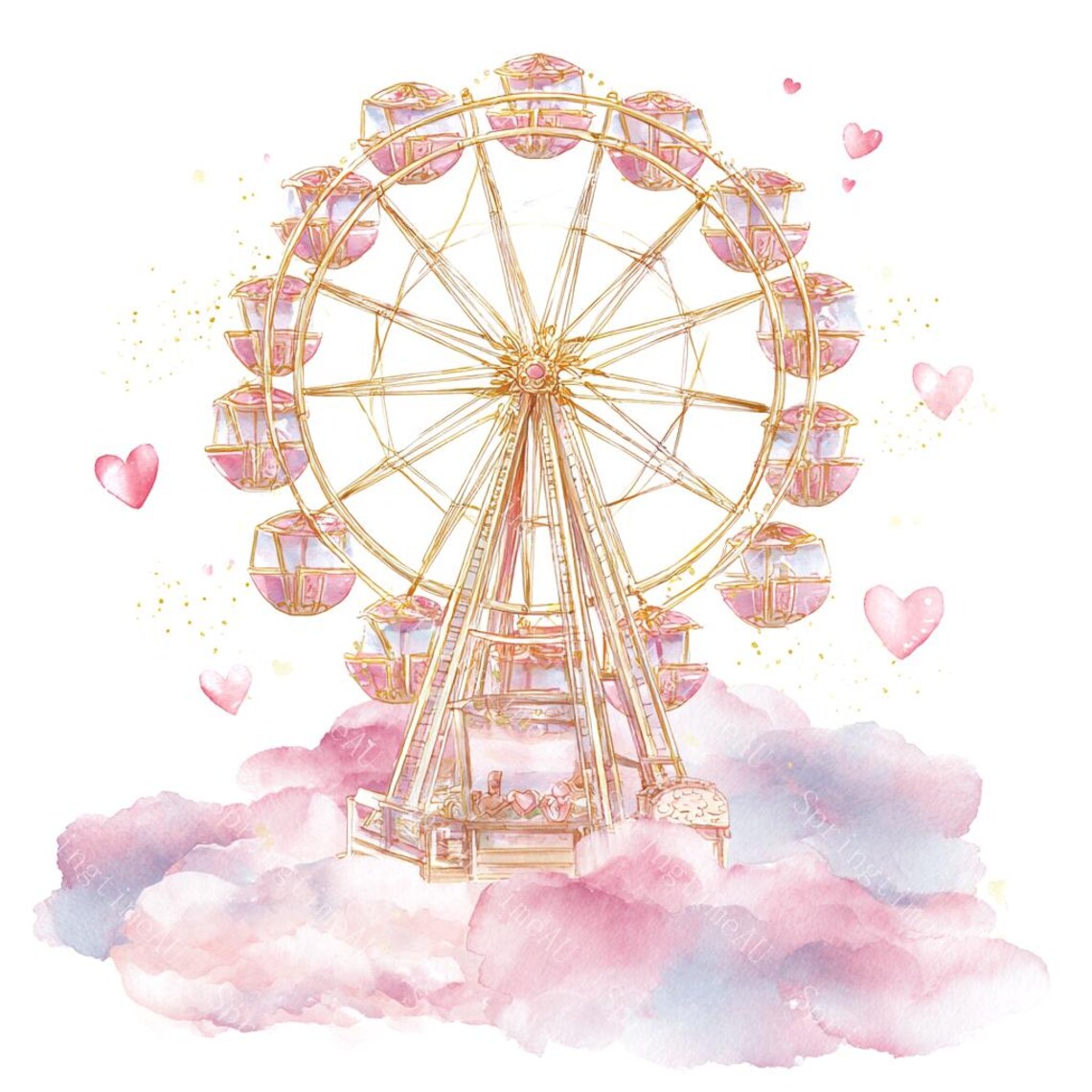 14 Pink Ferris Wheel Clipart, Romantic Carnival Designs, Valentine's ...