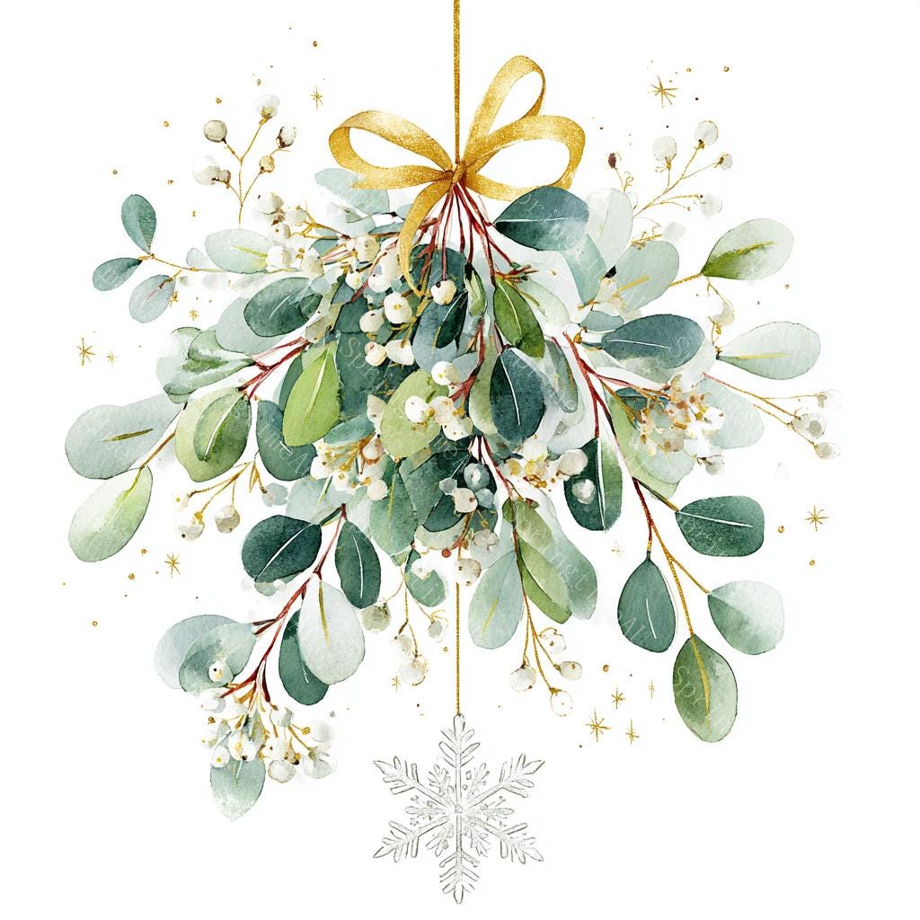 18 Mistletoe Christmas Clipart, Winter Botanical, Vintage Mistletoe ...
