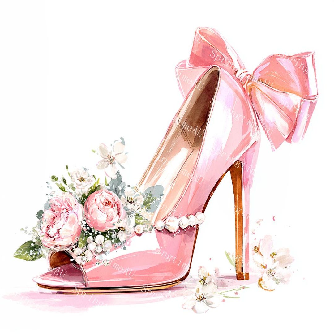 18 Pink High Heel Clipart, Women Shoe Clipart, Floral Prom Shoes ...