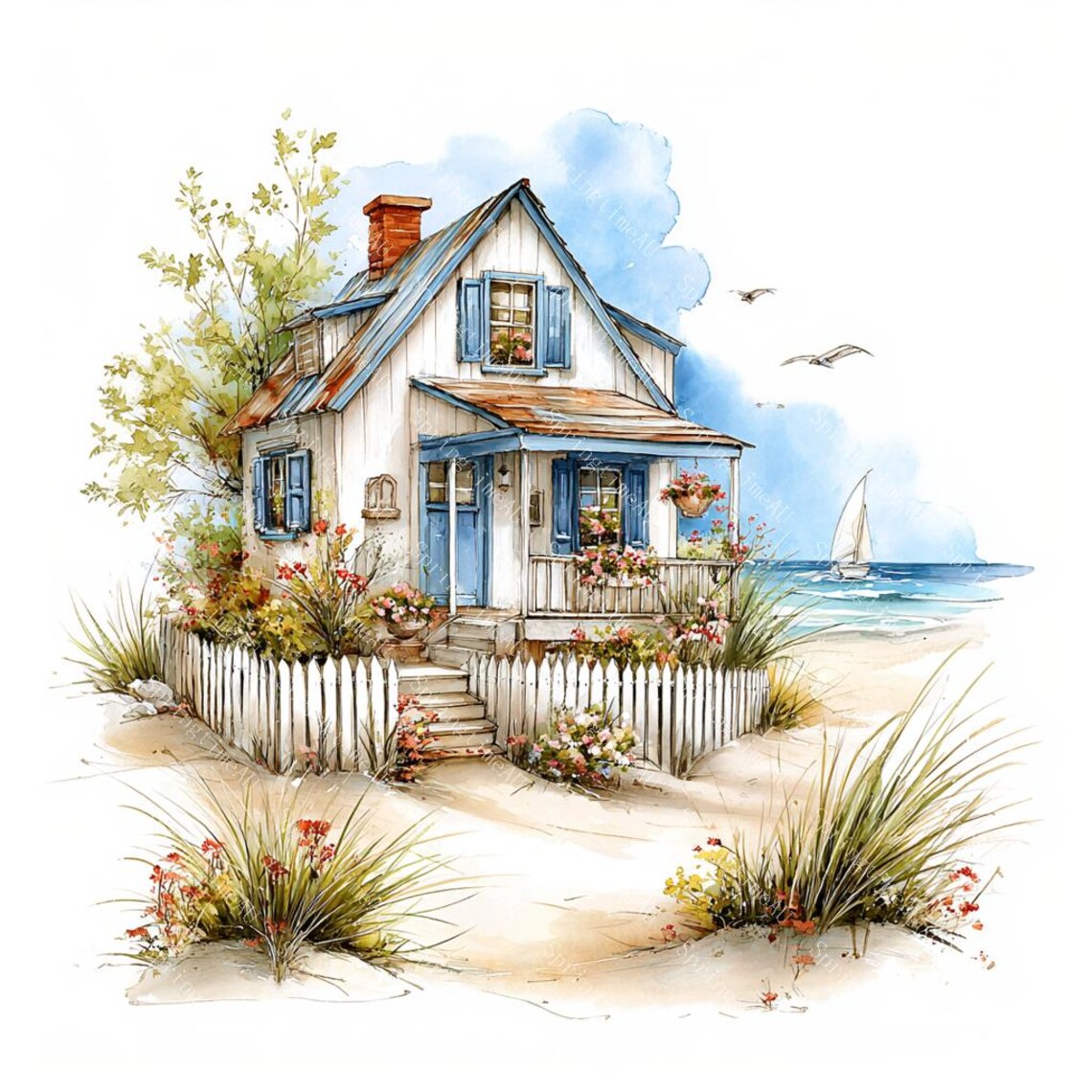 20 Beach House Clipart, Beach Themed, Whimsical House, Printable ...