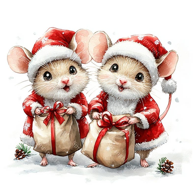 16 Mice Family Christmas Clipart, Cute Santa Mouse, Christmas Mouse ...