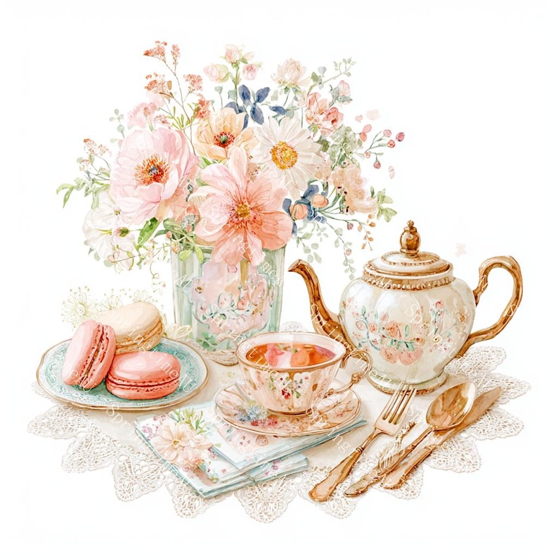 20 English Garden Tea Party Clipart, Shabby Chic, Printable Watercolor ...