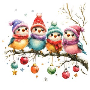20 Cute Christmas Birds Clipart, Whimsical Winter Bird, Christmas Card ...