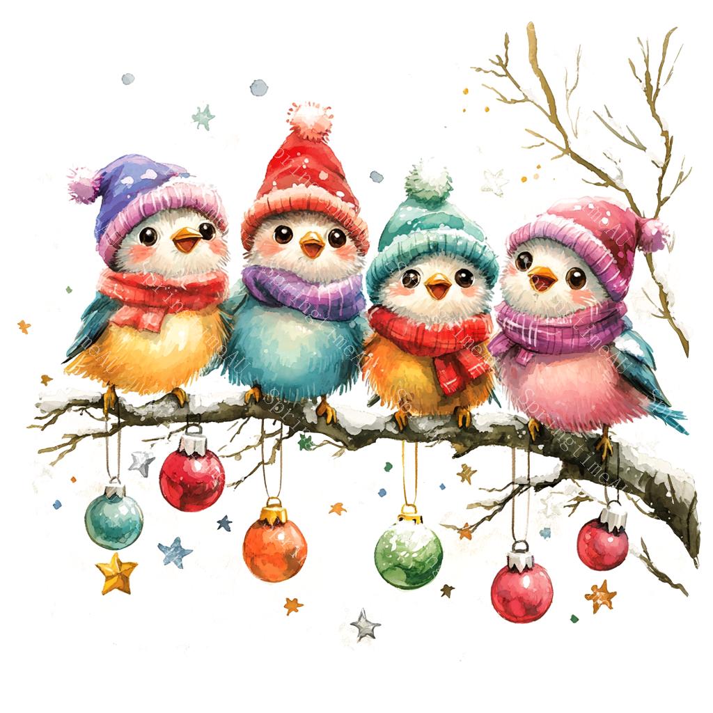 20 Cute Christmas Birds Clipart, Whimsical Winter Bird, Christmas Card ...