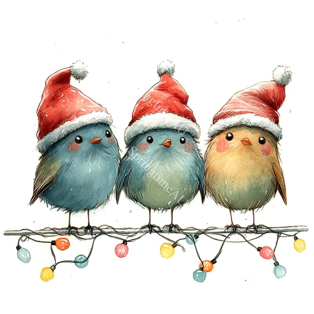 16 Whimsical Christmas Birds Clipart, Cute Funny Bird, Christmas Card ...