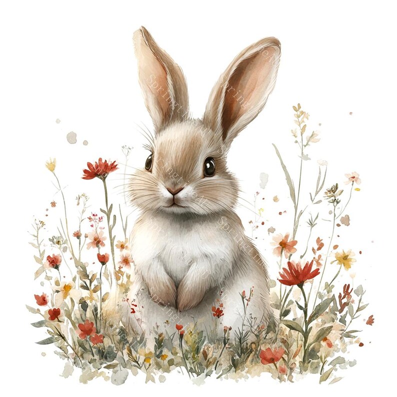 20 Bunny and Flower Clipart, Floral Bunny, Nursery Spring, Cute Bunny ...