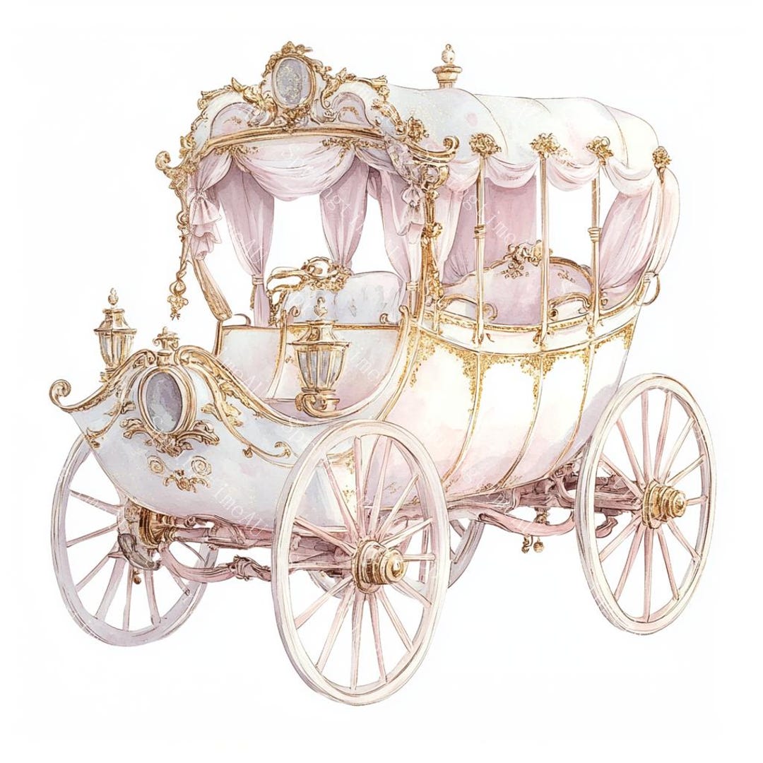 20 Princess Carriage Clipart, Fairy Tale Clipart, Pink Carriage ...
