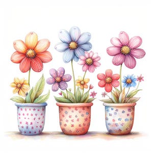 20 Colorful Whimsical Flower Clipart, Row of Flowers Clipart, Flower ...