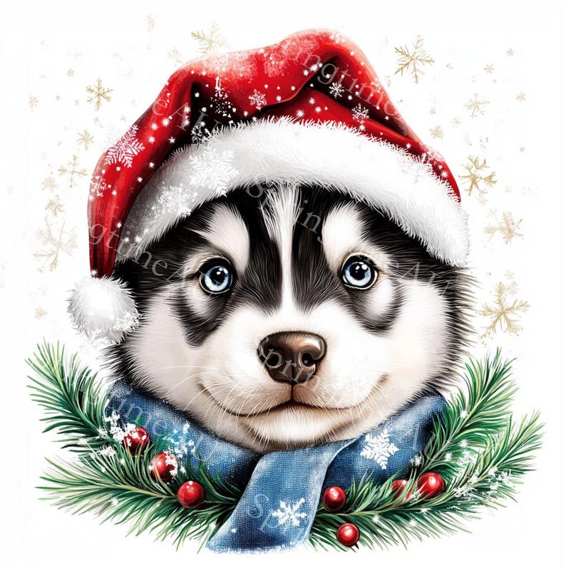 12 Cute Christmas Dogs Clipart, Xmas Pet Dogs, Red Santa Hat, Printable ...