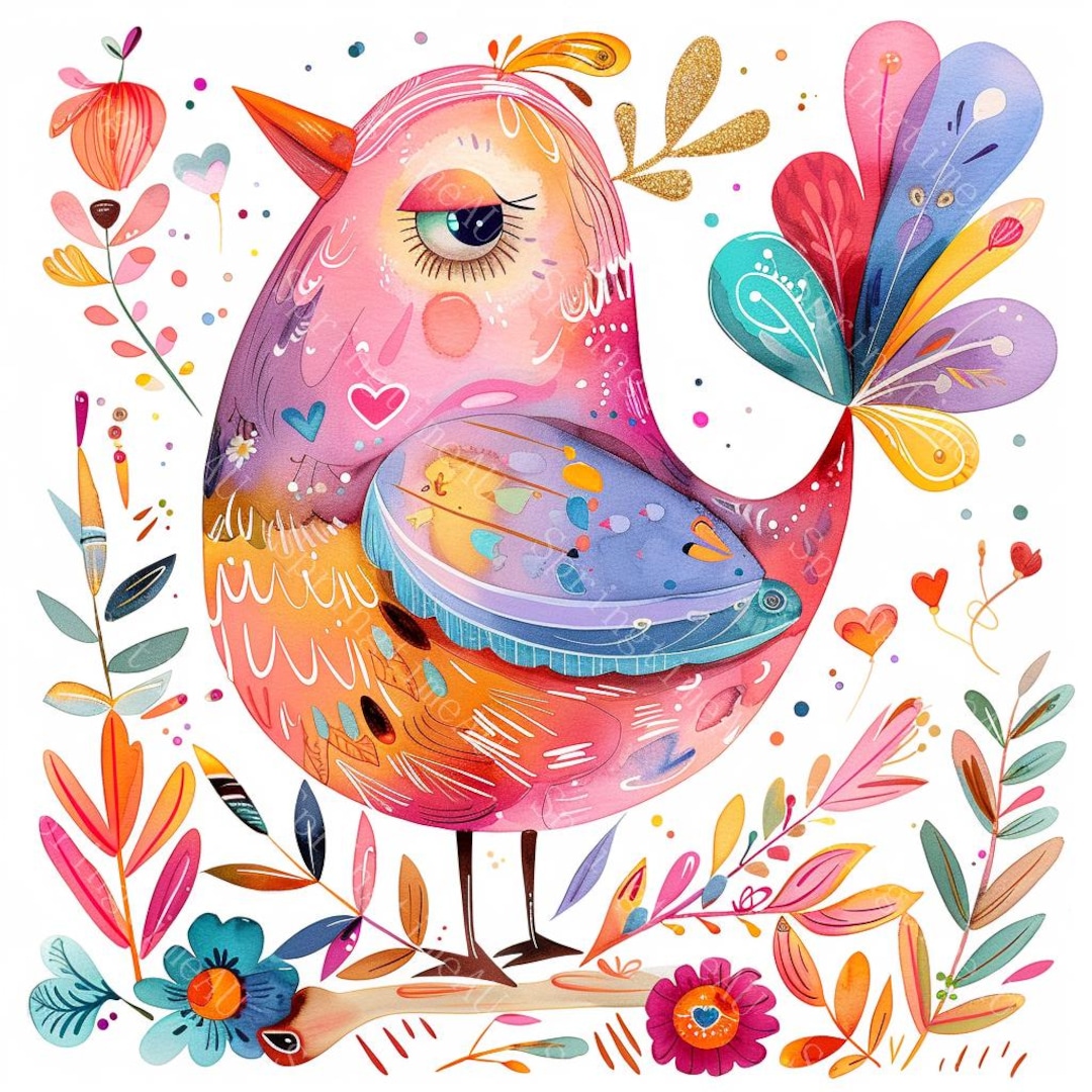 16 Bohemian Style Bird Clipart, Birdfolk Art, Boho Bird, Printable ...