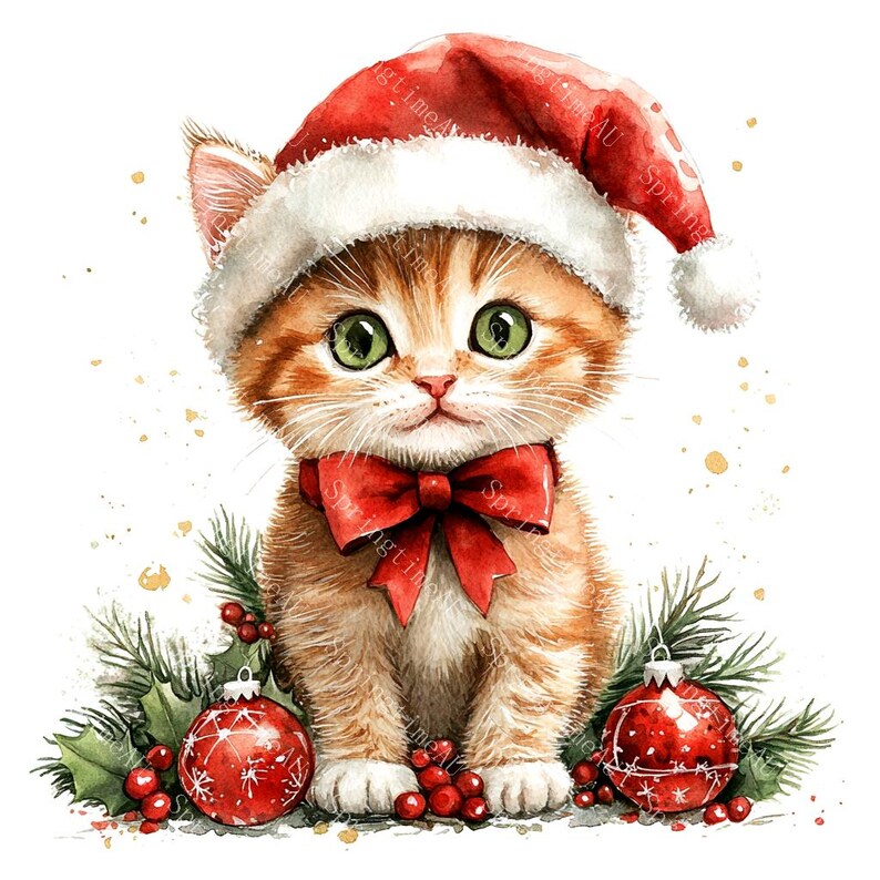 20 Cute Christmas Cat Clipart, Adorable Santa Kitten, Printable ...