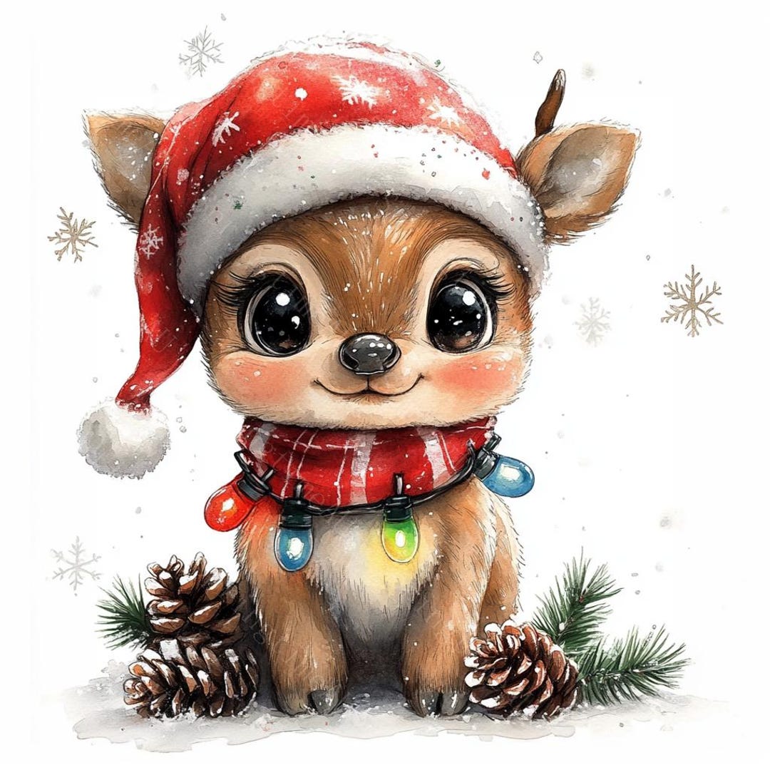 13 Cute Christmas Reindeer Clipart, Reindeer With Santa Hat and ...