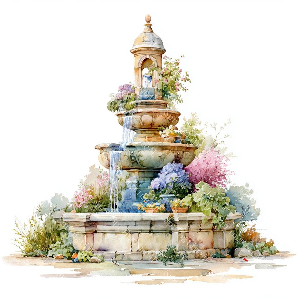 20 Water Fountain Clipart, Park Fountain Clipart, Floral Fountain ...