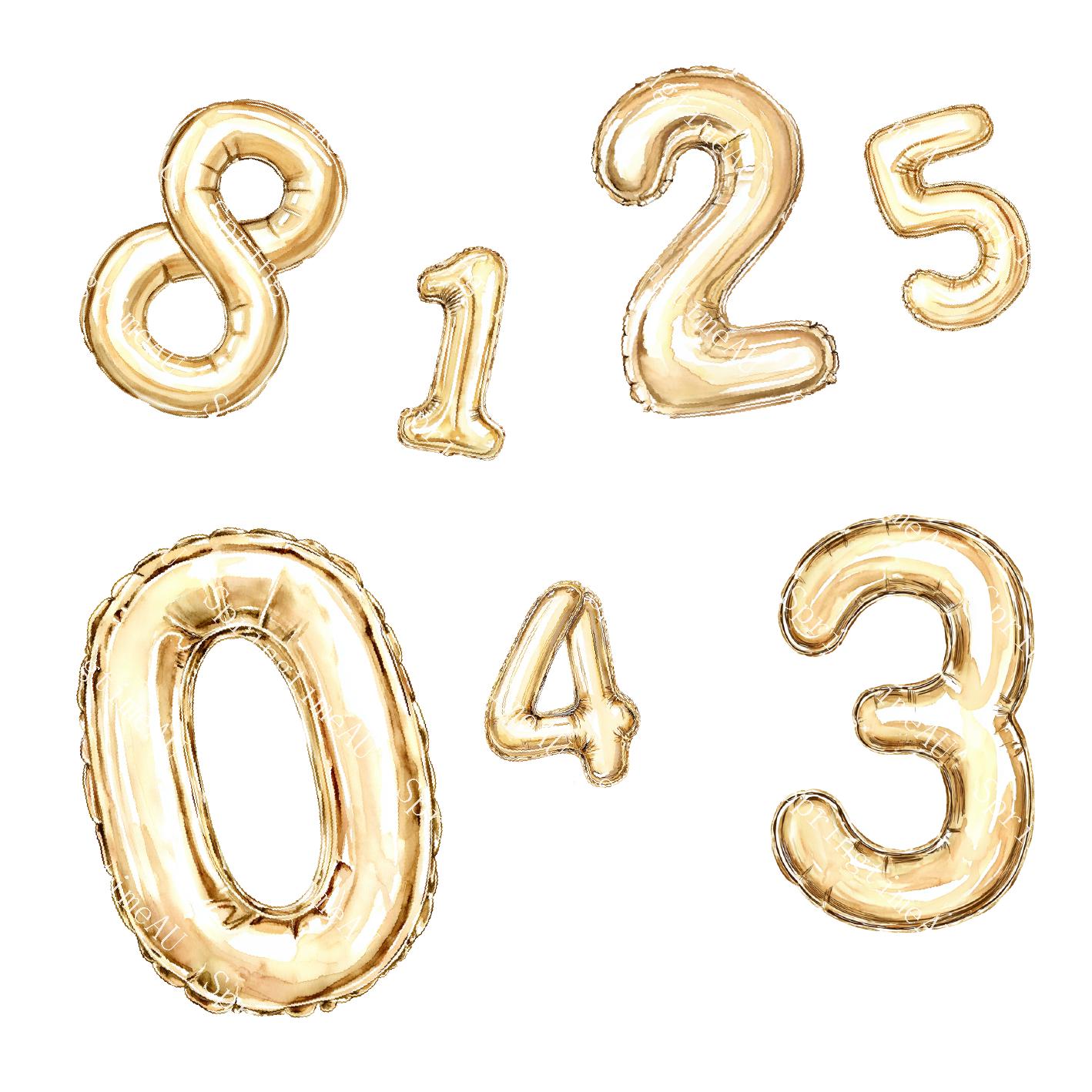 10 Gold Balloon Numbers Clipart, Foil Balloon, Celebration, Party ...