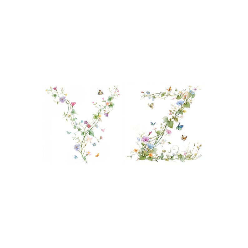 26 Floral Alphabet Clipart, Wildflowers, Floral Letters and Ampersand ...