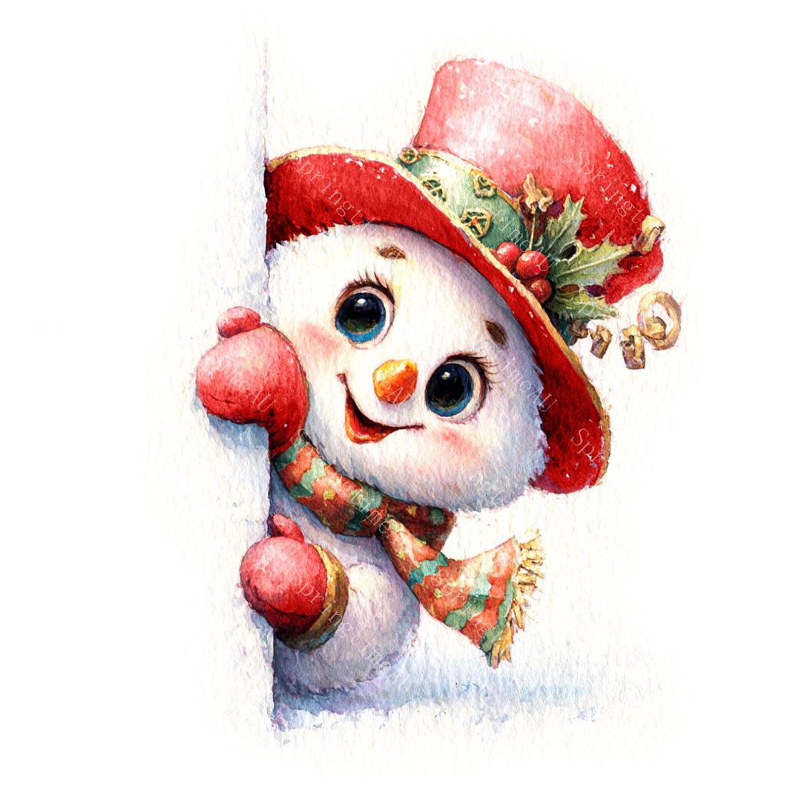 16 Peeking Snowman Clipart, Cozy Winter, Festive Holiday, Cute ...