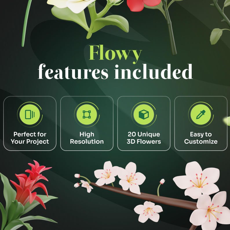 Flowy - Flower 3D Icon Set | Modern High Quality Realistic 3D Icon for ...