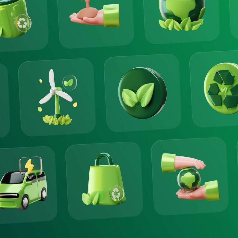Greeny Ecology & Environment 3D Icon Set Modern High Quality Realistic ...