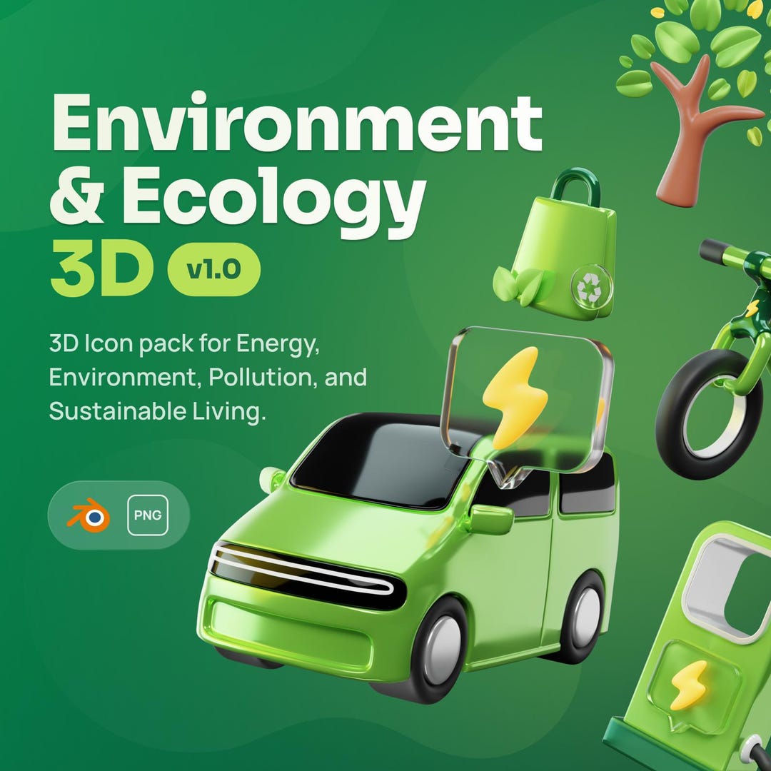 Greeny Ecology & Environment 3D Icon Set Modern High Quality Realistic ...