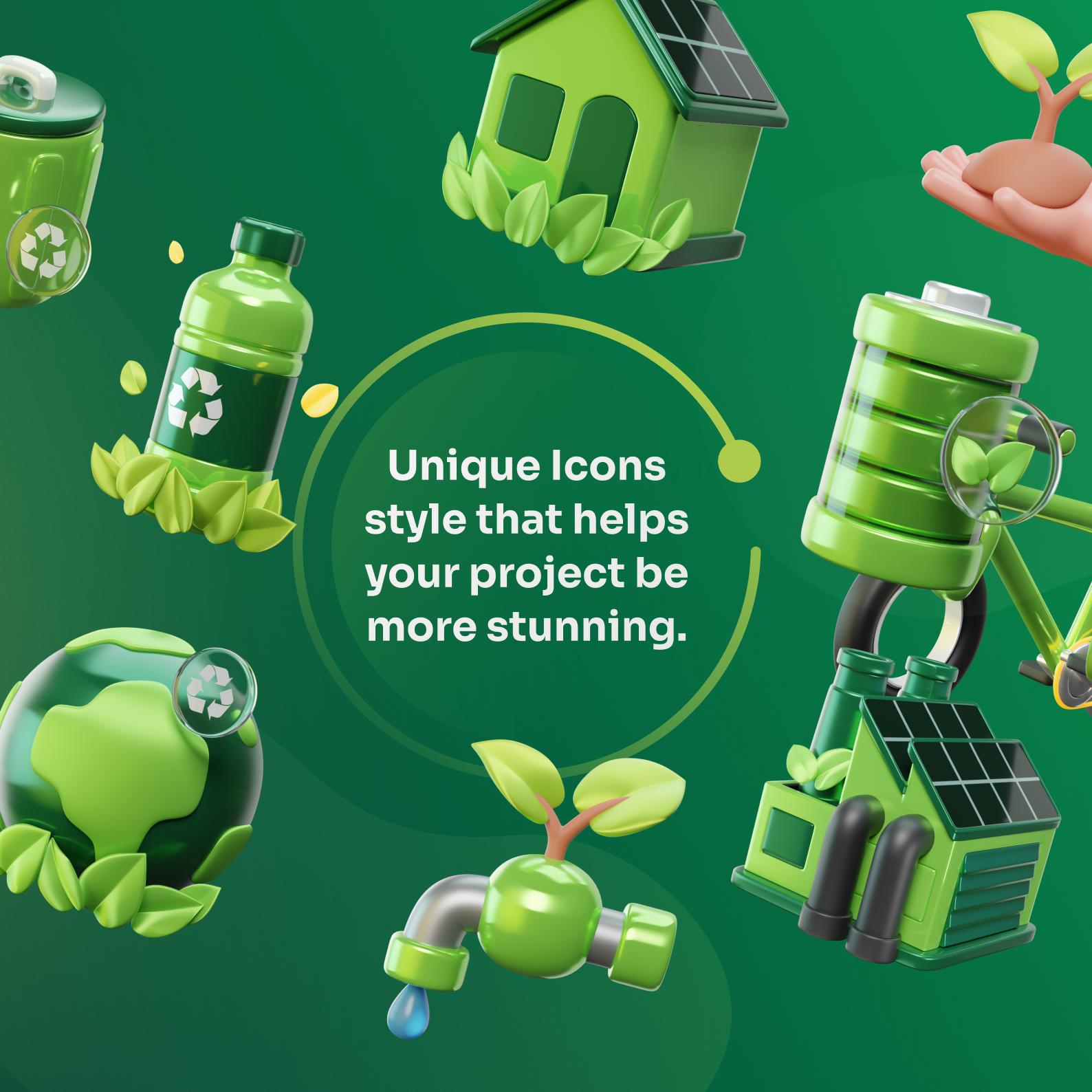 Greeny Ecology & Environment 3D Icon Set Modern High Quality Realistic ...