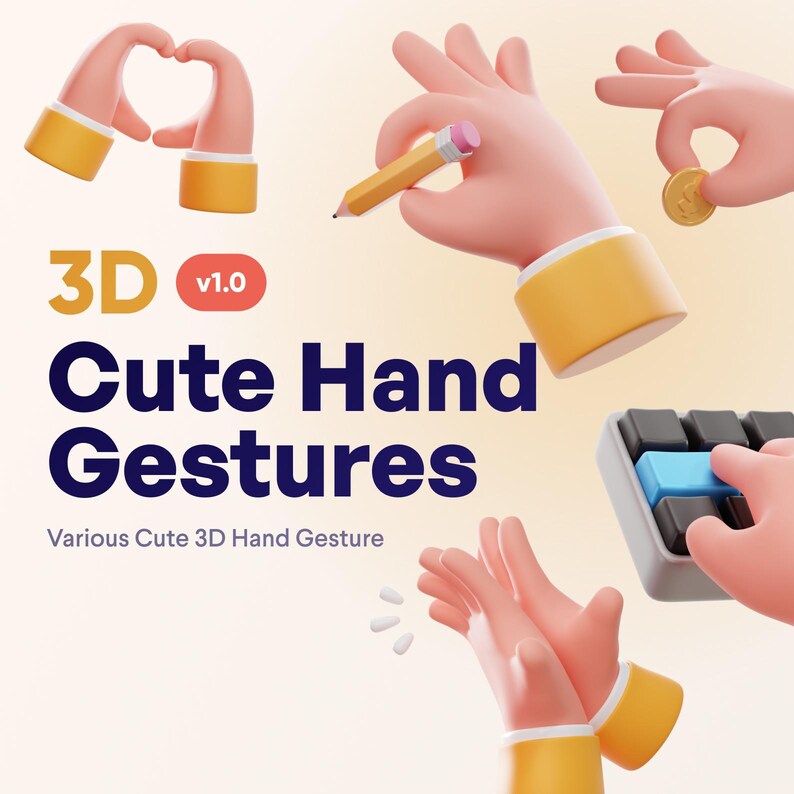 Handflufy - Cute Hand Gesture 3D Icon Set | Modern High Quality ...