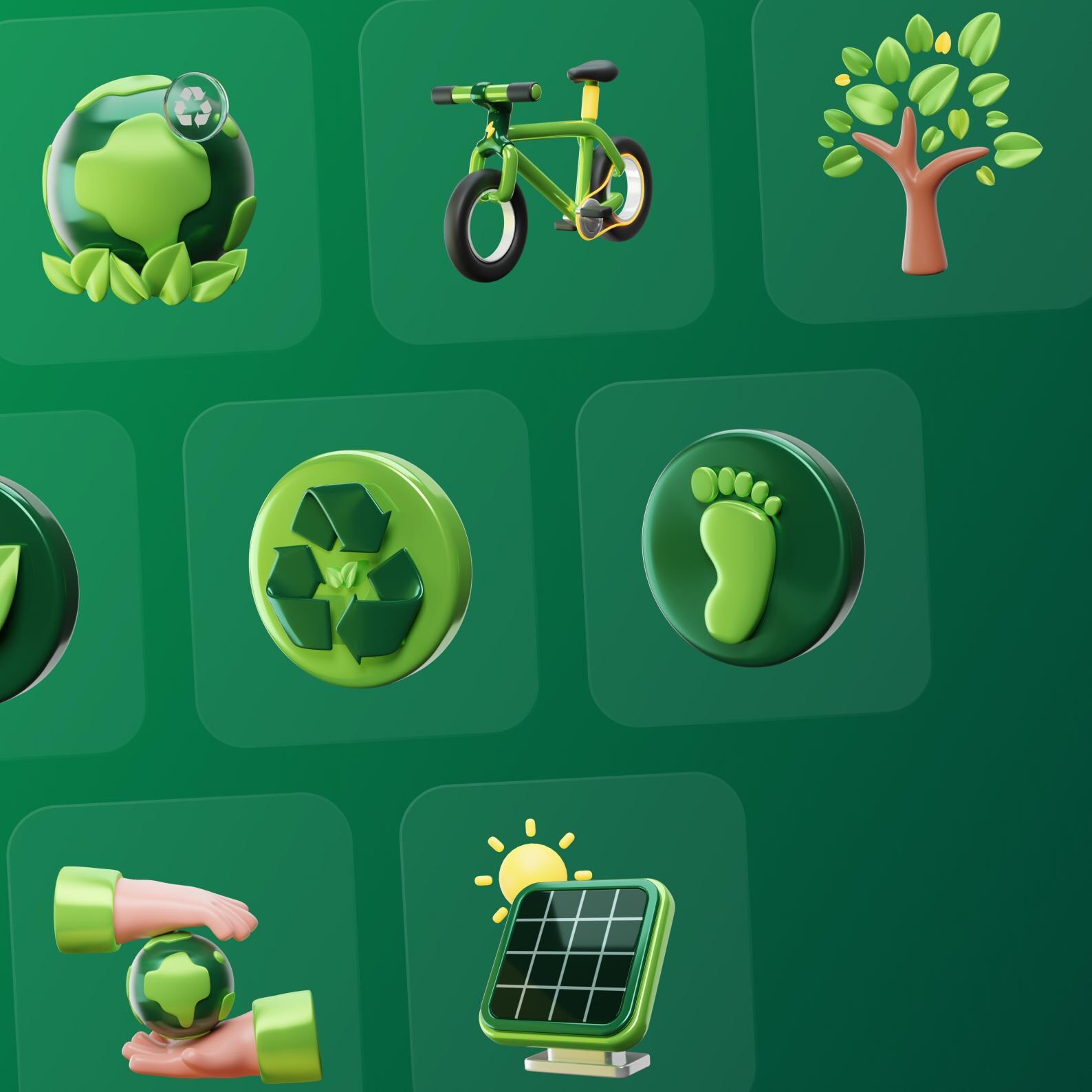 Greeny Ecology & Environment 3D Icon Set Modern High Quality Realistic ...