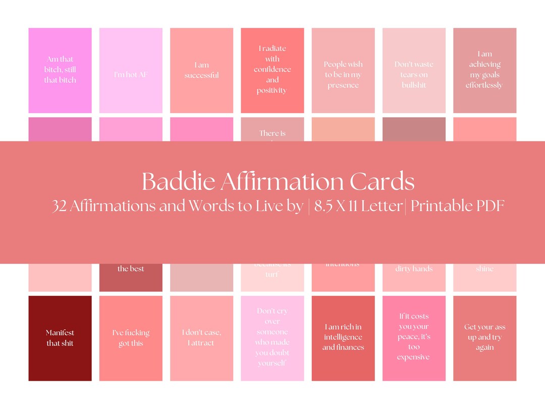 Baddie Affirmation Cards Printable, 32 Positive Affirmations, Mature ...