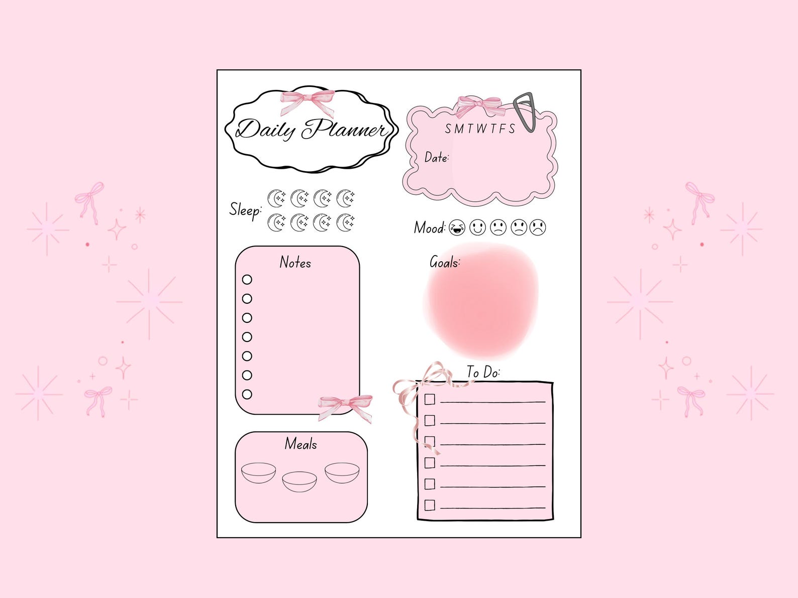 Pink Bow Daily Planner, Coquette Planner, Printable, PDF Download - Etsy