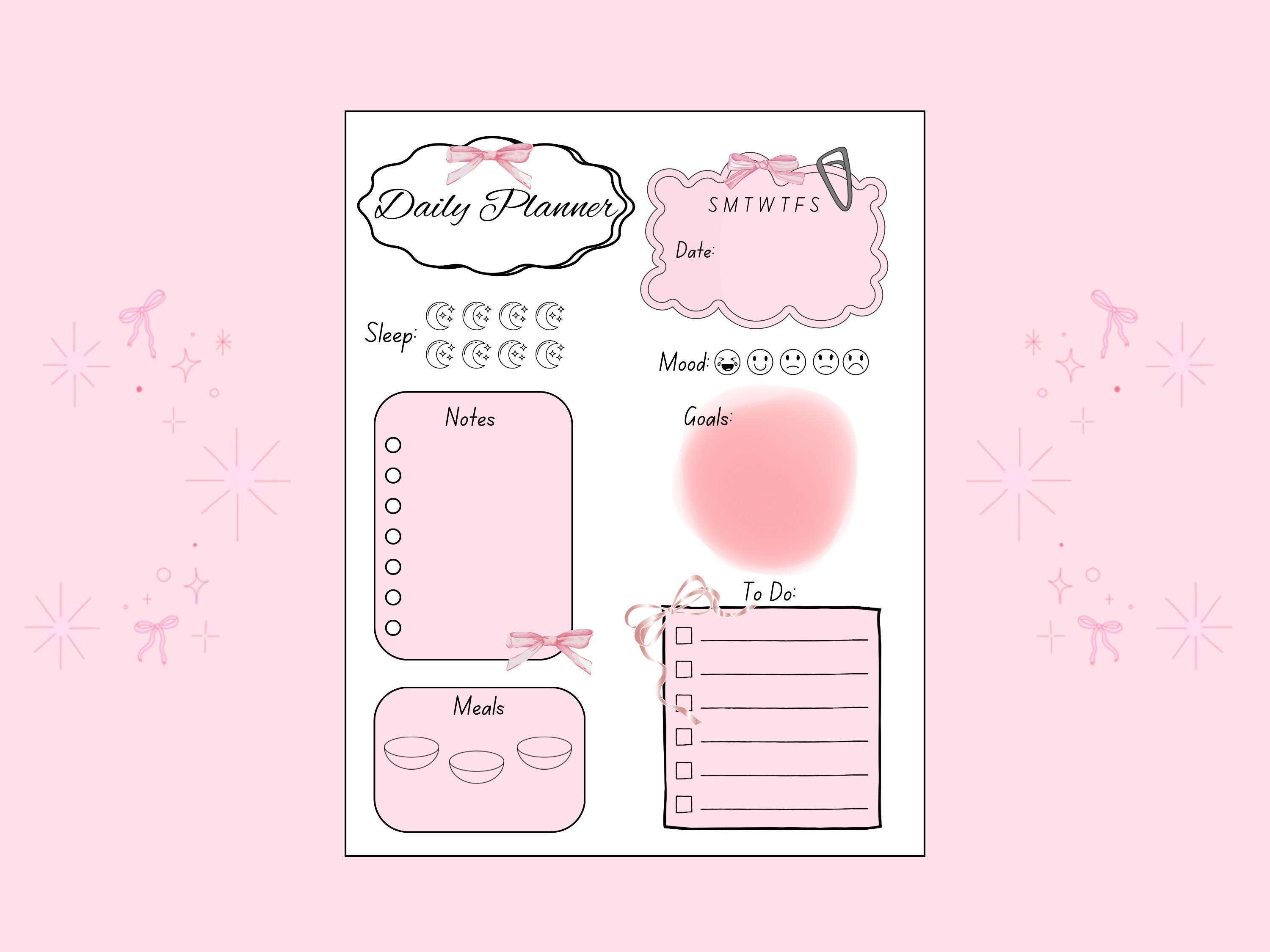Pink Bow Daily Planner, Coquette Planner, Printable, PDF Download - Etsy