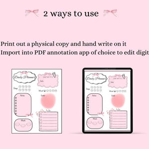 Pink Bow Daily Planner, Coquette Planner, Printable, PDF Download - Etsy