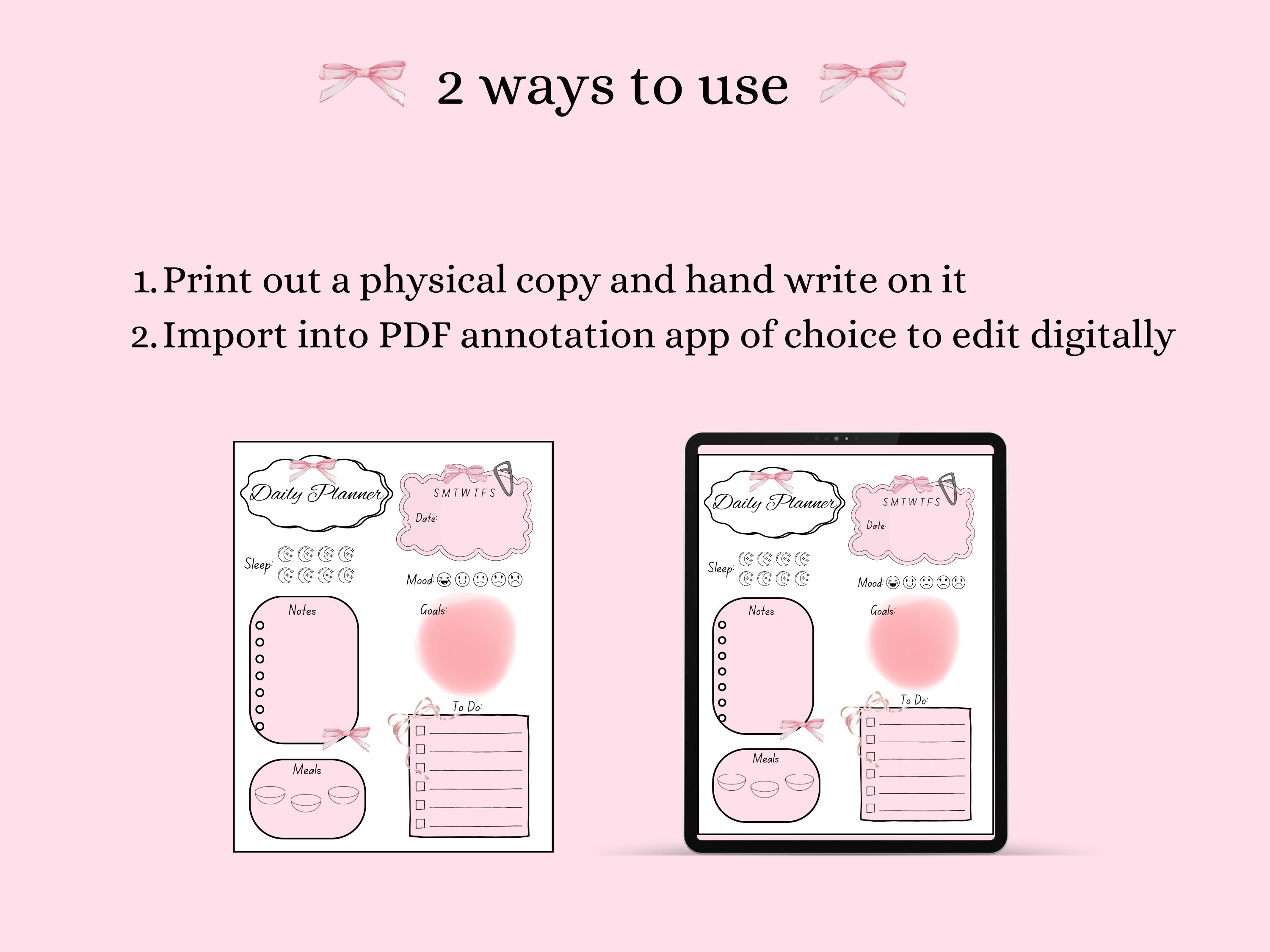 Pink Bow Daily Planner, Coquette Planner, Printable, PDF Download - Etsy