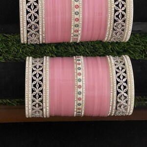Indian Traditional Plain Pink Chuda CZ Kada Acrylic Wedding Bridal ...