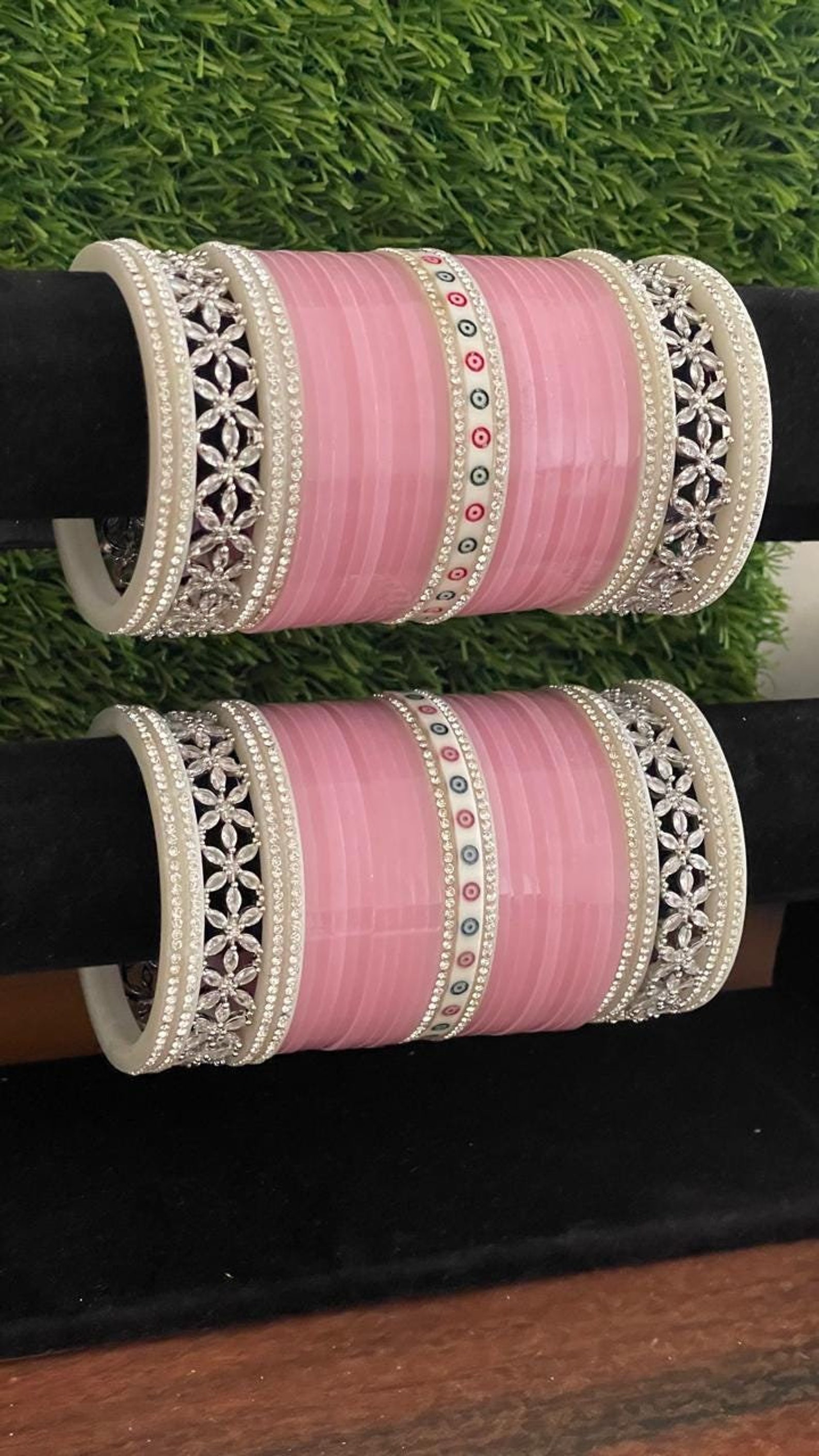 Indian Traditional Plain Pink Chuda CZ Kada Acrylic Wedding Bridal ...