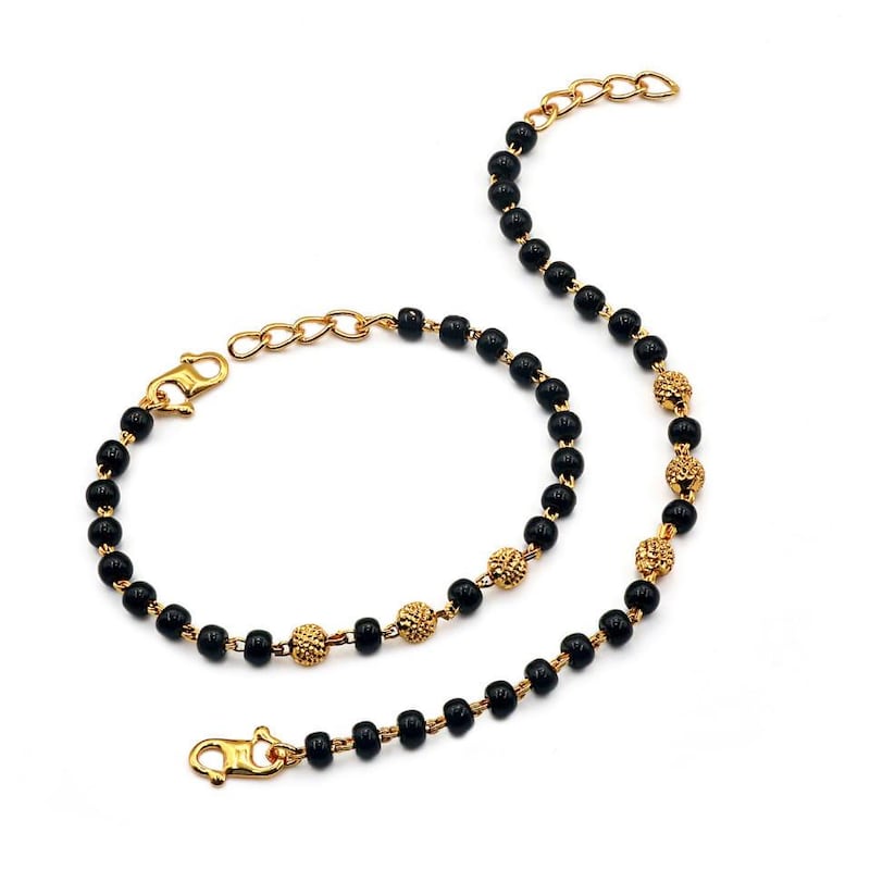 Gold Bracelet Black Bead - Etsy